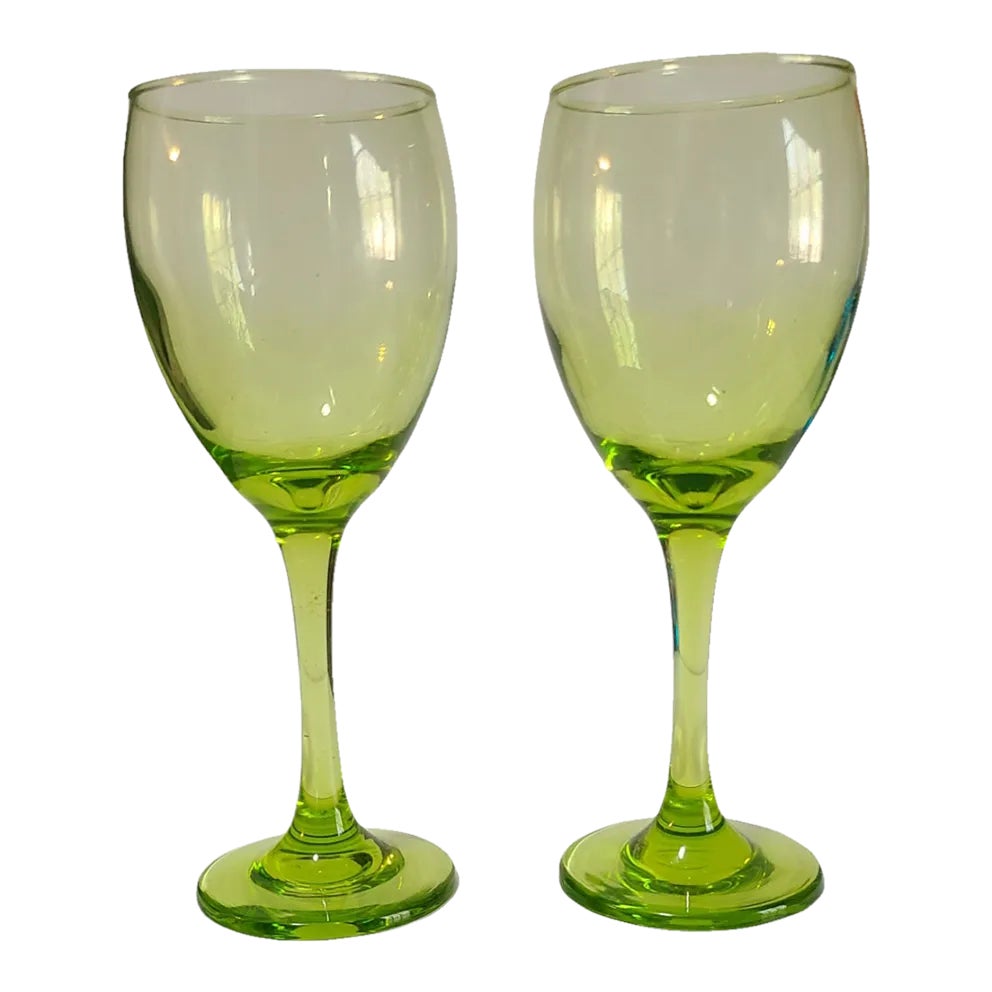 Mid 20th Century Chartreuse Green Color Pair Of Wine Glasses Chairish