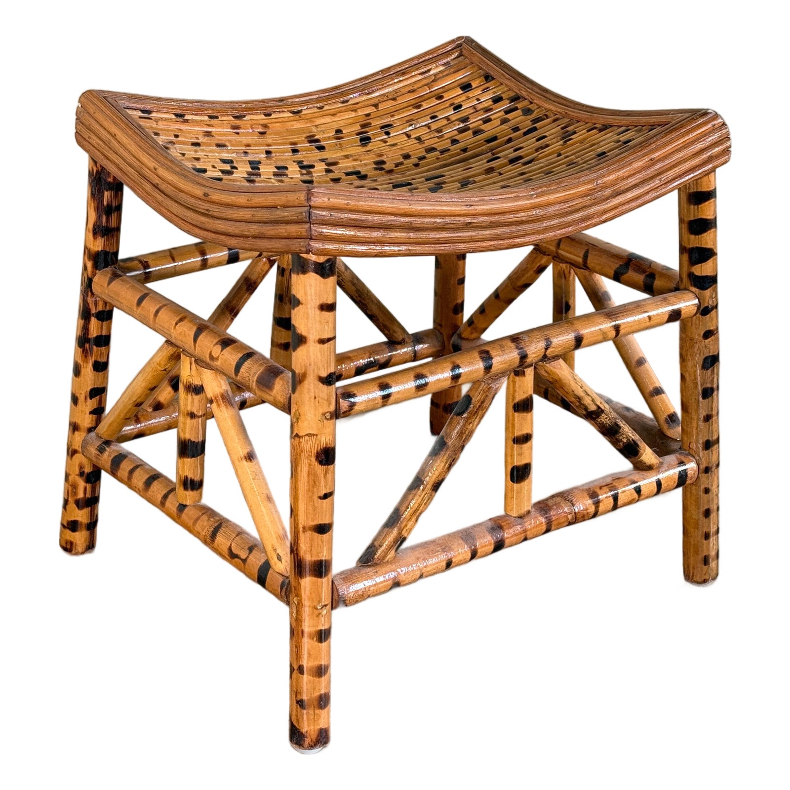 Vintage Tiger Bamboo Slatted Stool Organic Modern McGuire Style | Chairish