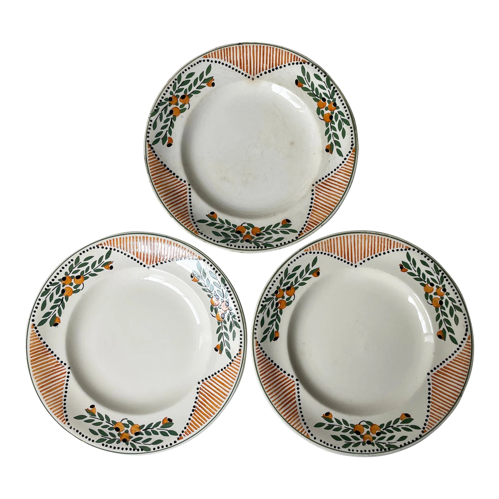 Set of 3 French Longwy Plates in Antibes Pattern | Chairish