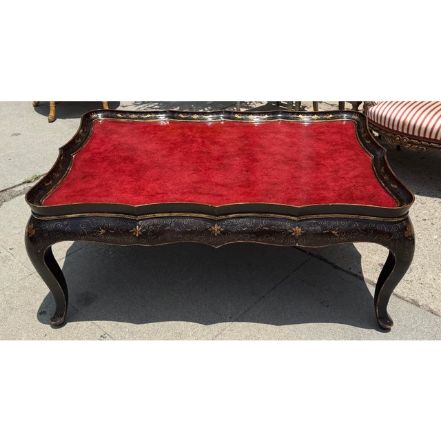 Gregorius Pineo Chinoiserie Coffee Cocktail Table W Red Leather Top | Chairish