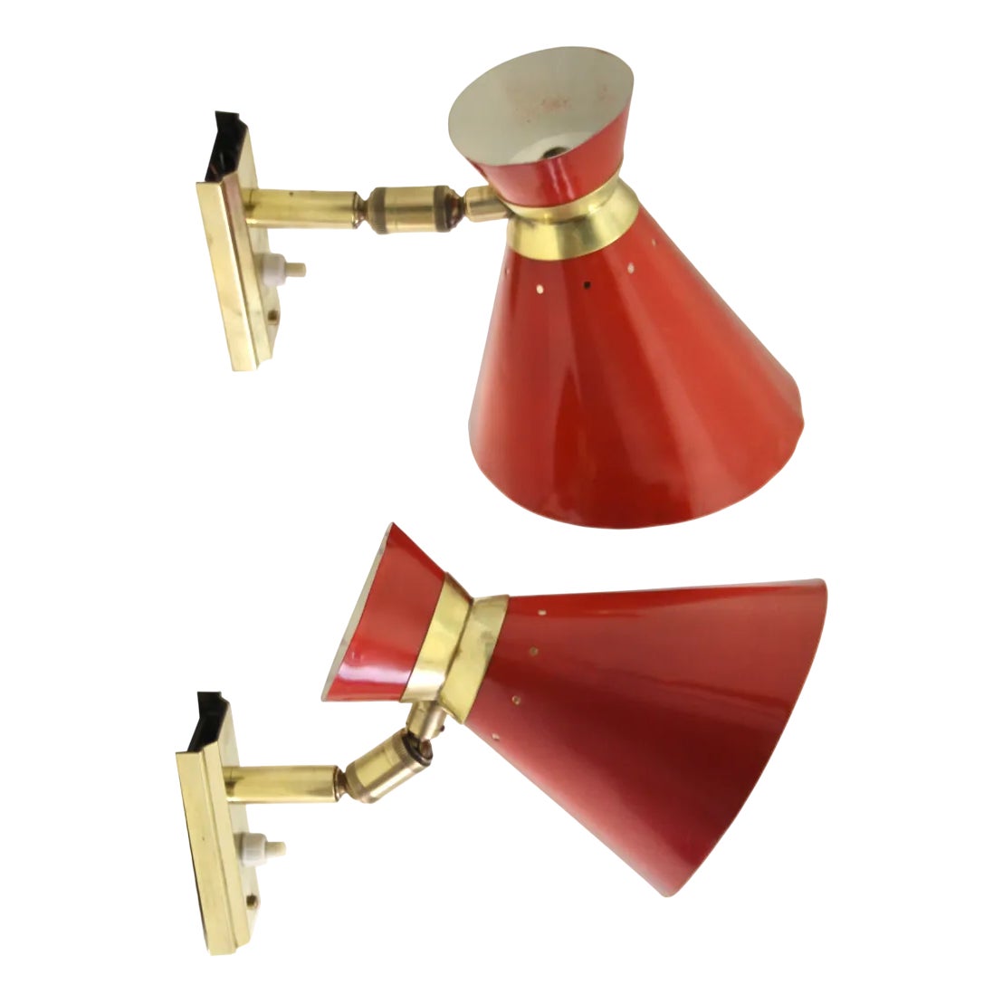 Red Diabolo Articulated Wall Lights attributed to Rene Mathieu for ...