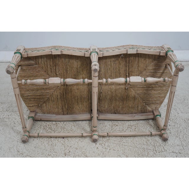 Country French Paint Decorated Rush Seat Settee | Chairish