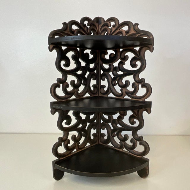 1980s Vintage Chippendale Rocco Wall Mounted Corner Shelf With ...