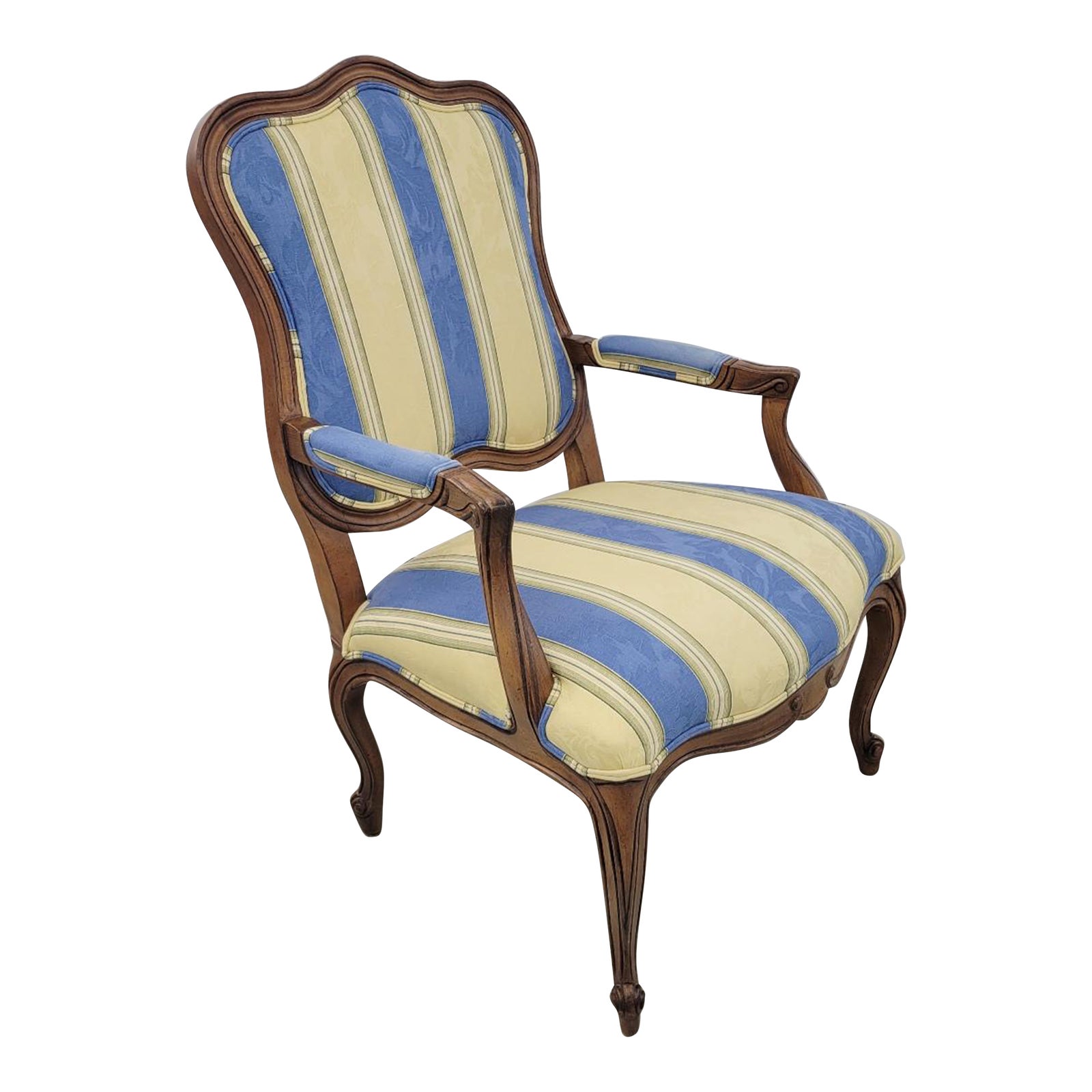French Louis XV Style Ethan Allen Blue and Yellow Bergere Chair | Chairish