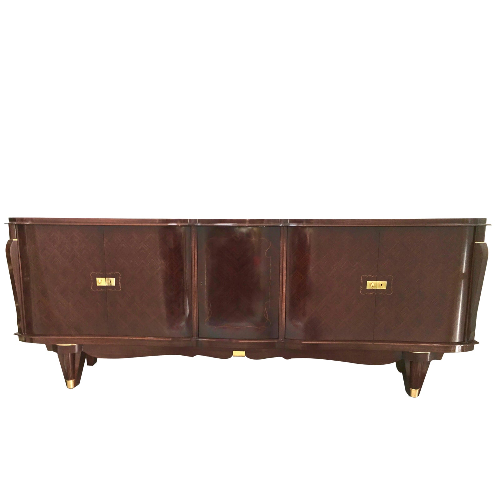 Stunning French Five-Door Deco Buffet Curved Macassar Ebony and Bronze ...