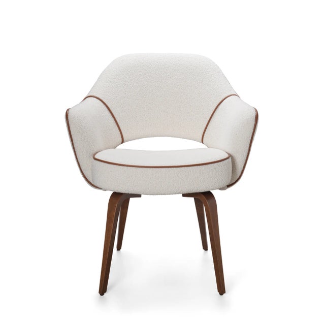Saarinen Executive Arm Chair in Ivory Bouclé & Leather With Walnut Legs ...
