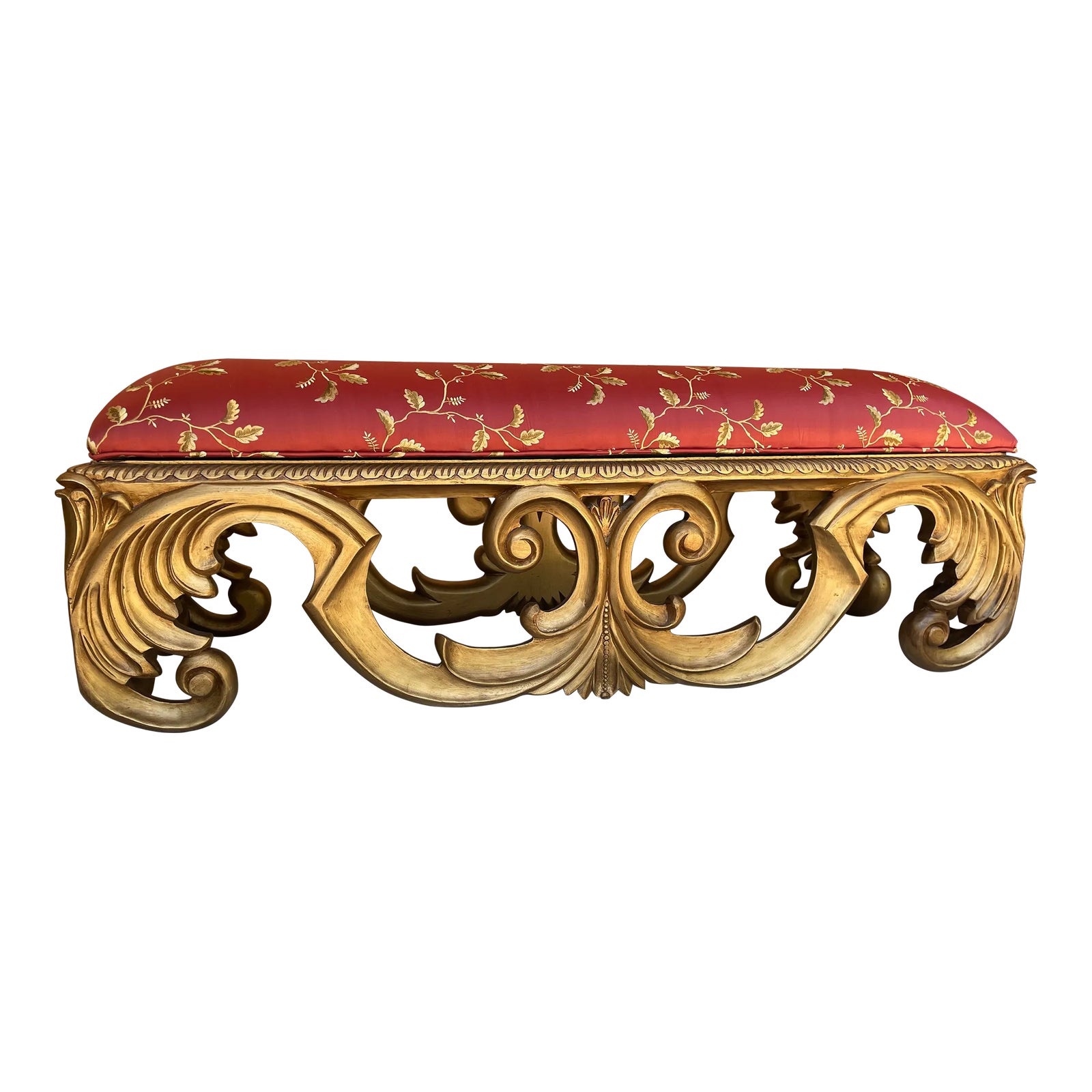1970s Vintage Louis XIV Style Bench in Antiqued Gold | Chairish