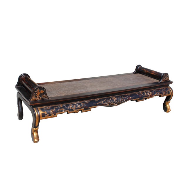 Chinese Fujian Style Golden Dragon Motif Day Bed Chaise Bench | Chairish