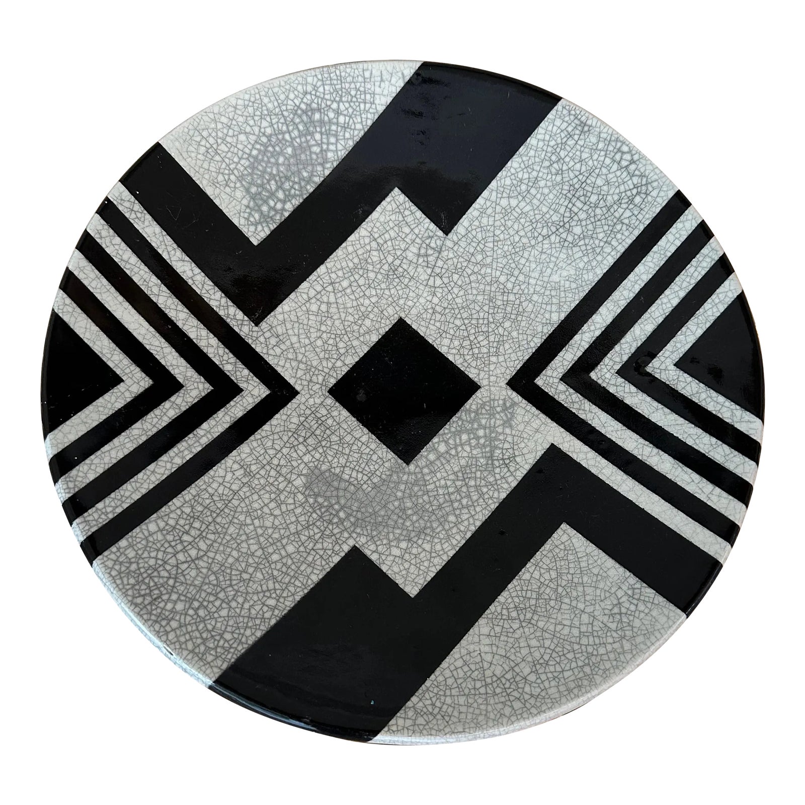 Vintage Postmodern Black and Gray Ceramic Plate /Vessel | Chairish