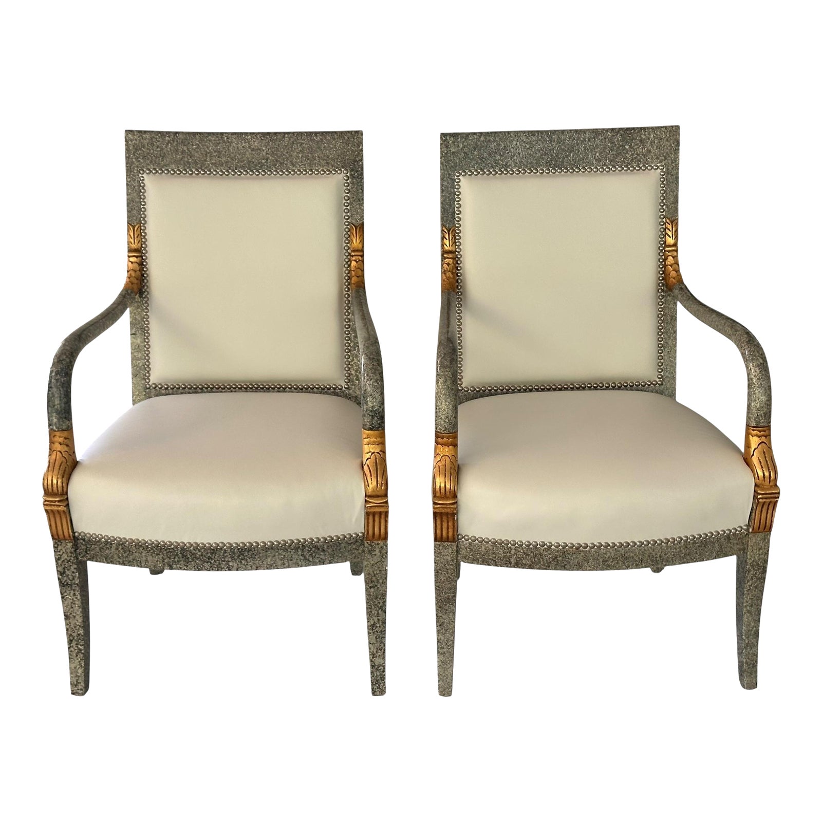 Pair of Hollywood Regency White Leather & Lacquer Dolphin Chairs | Chairish