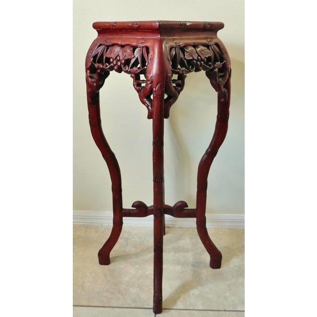 Vintage Chinese Carved Wood Grapes Marble Top Pedestal Plant Stand ...