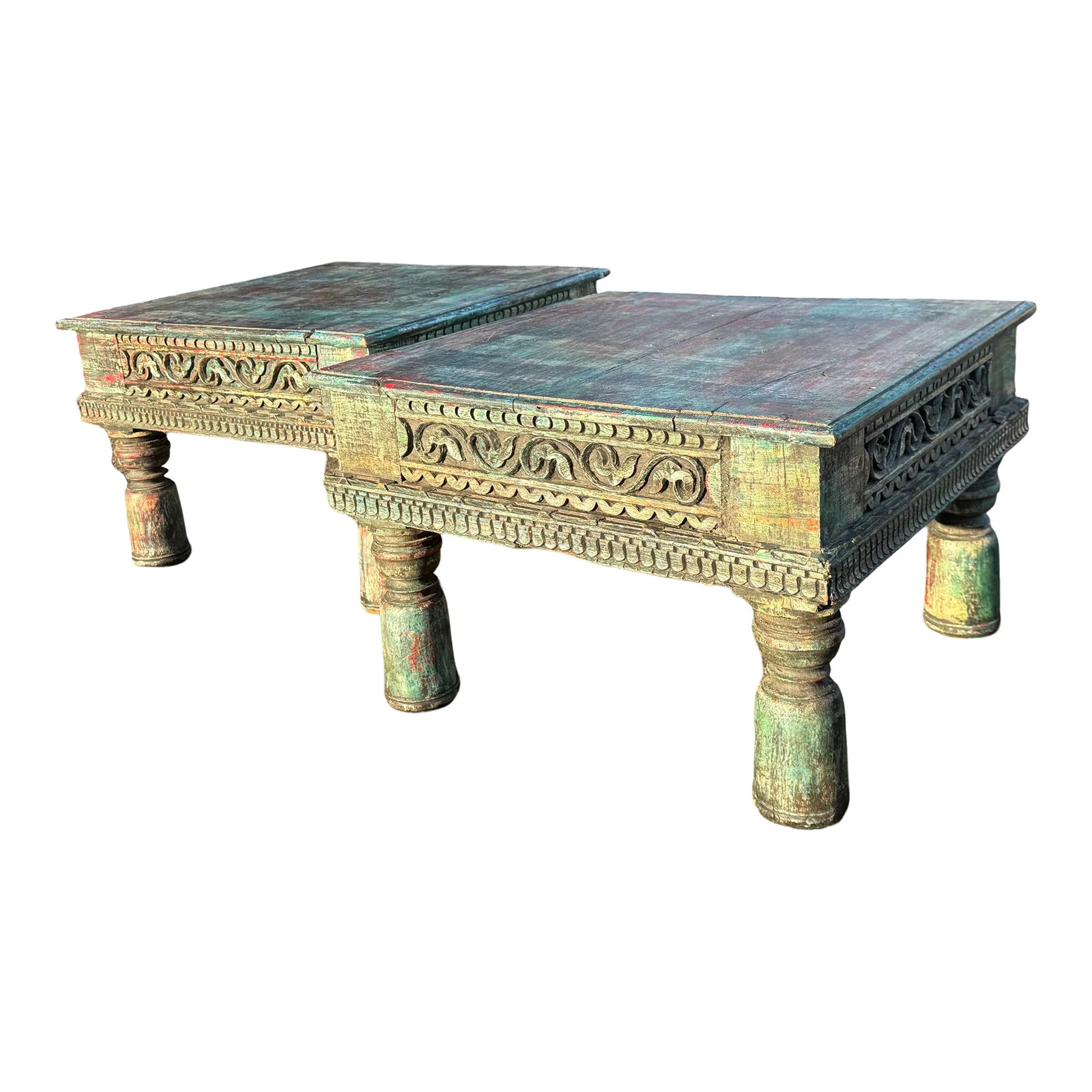 Vintage Indian Teakwood Low Side Tables | Chairish