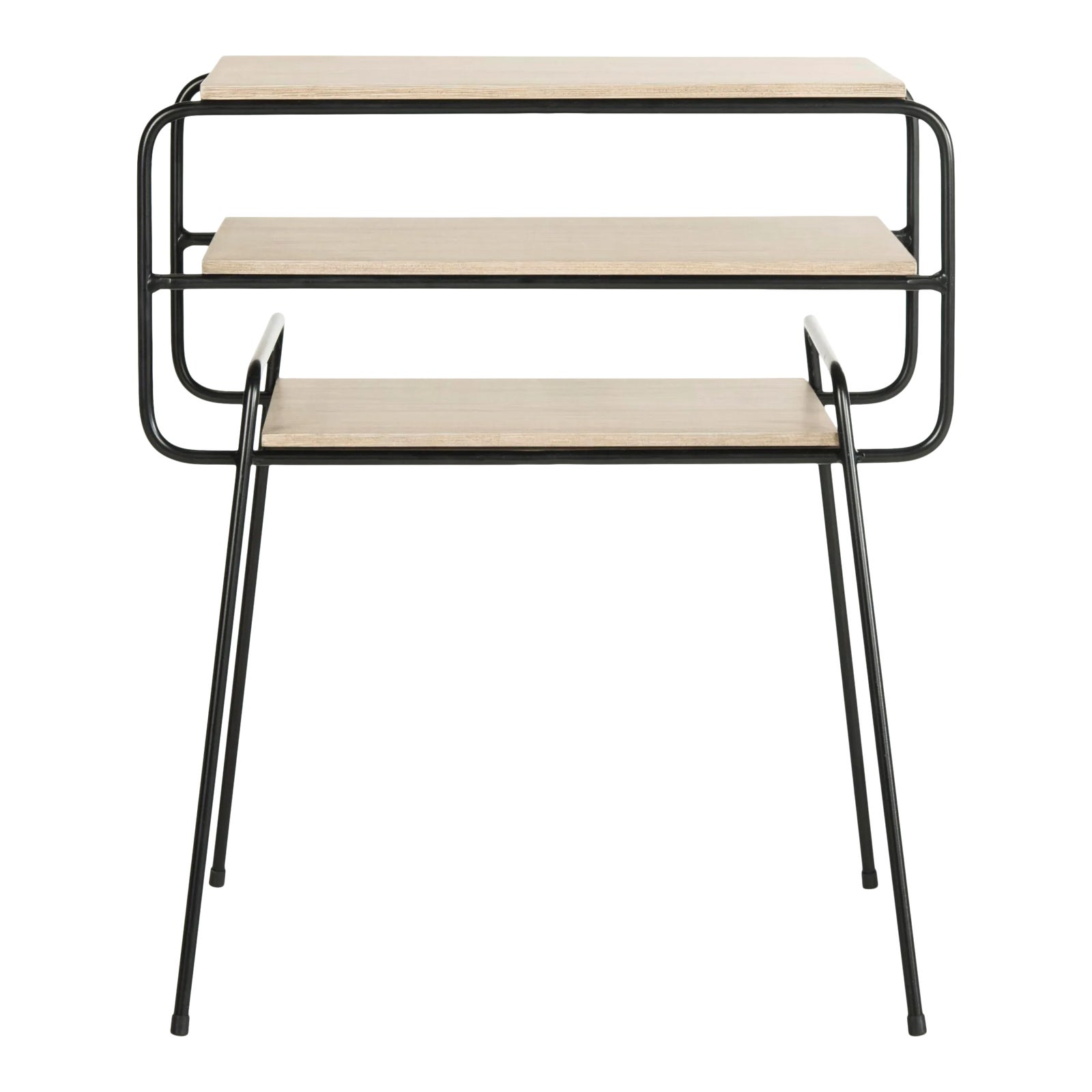 Retro Mid Three Tier End Table in Light Oak & Black | Chairish