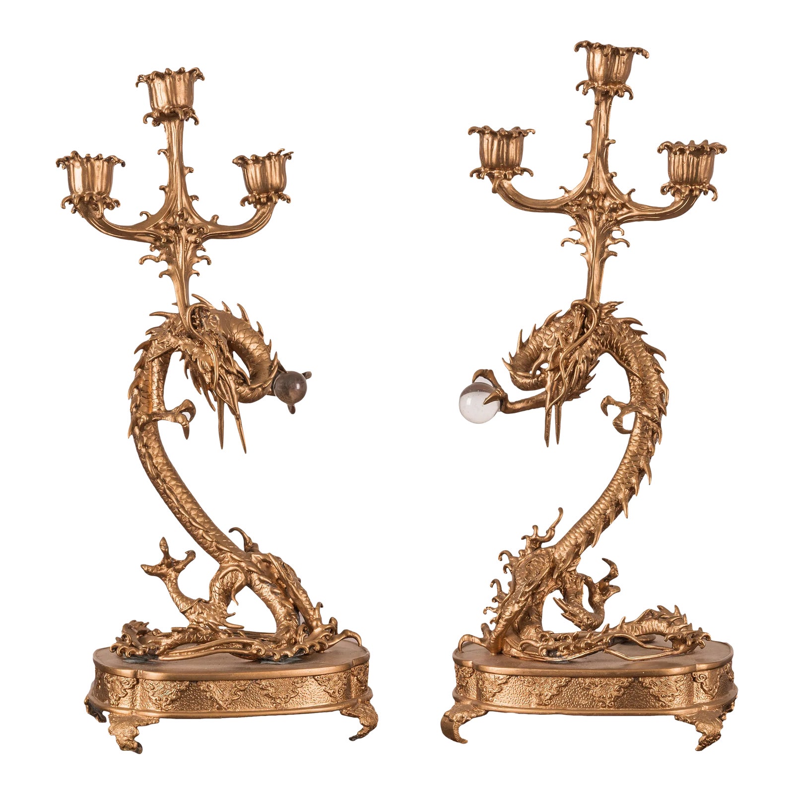 Meiji Dragon Candelabras - a Pair | Chairish