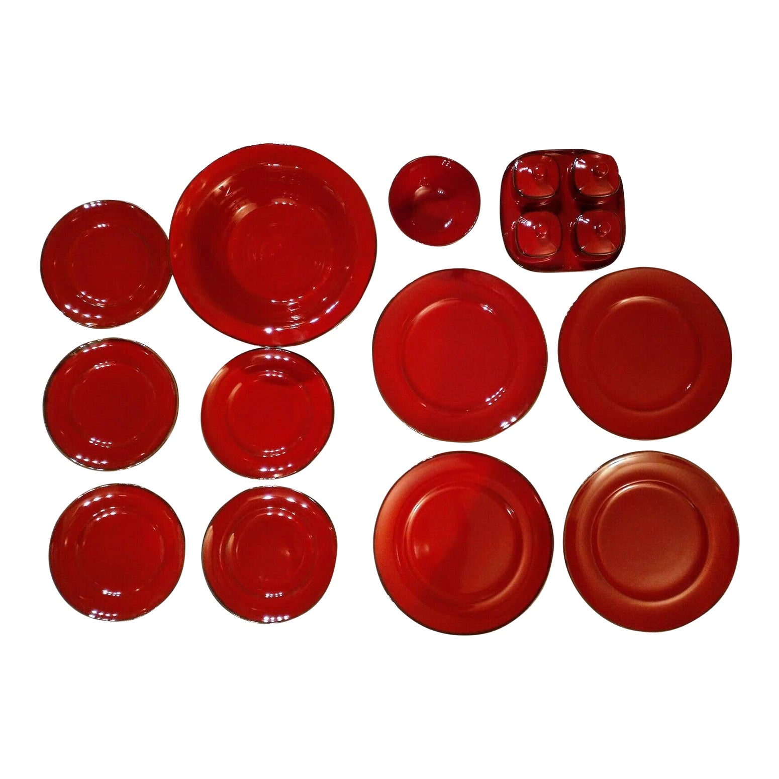 Contemporary Pottery Barn "Red" Dinnerware Set- 16 Pieces | Chairish