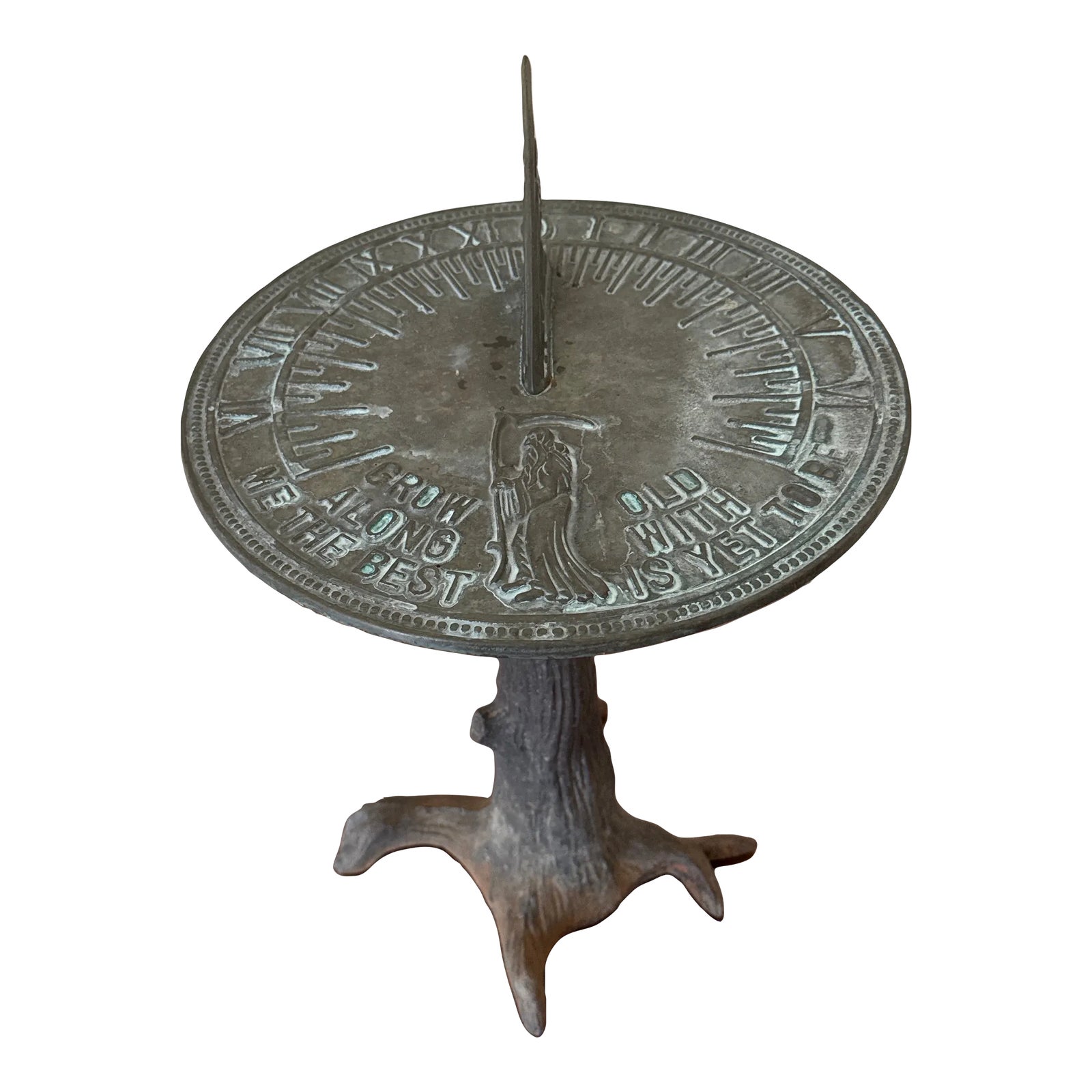 Vintage Mid-Century Modern Solid Bronze Garden Sundial on Root Base ...