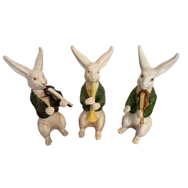Antique French Faience Majolica Bavent Bunny Rabbit Statues- a Set of 3 ...