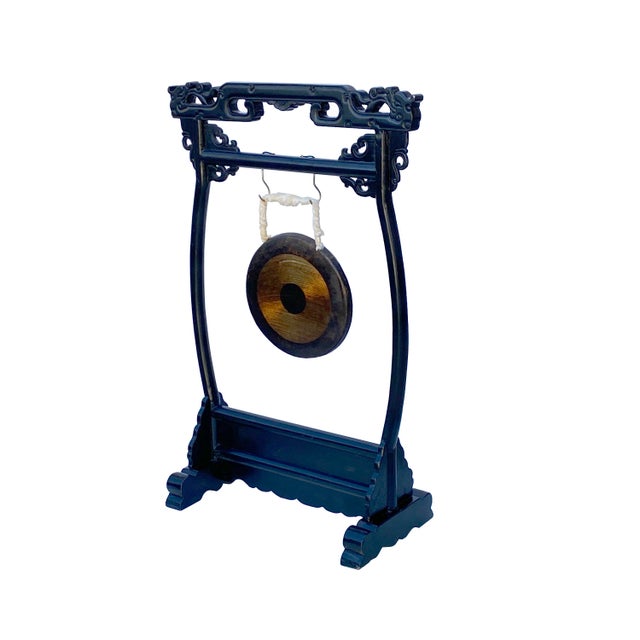 Chinese Black Lacquer Rack Gong Instrument Display | Chairish