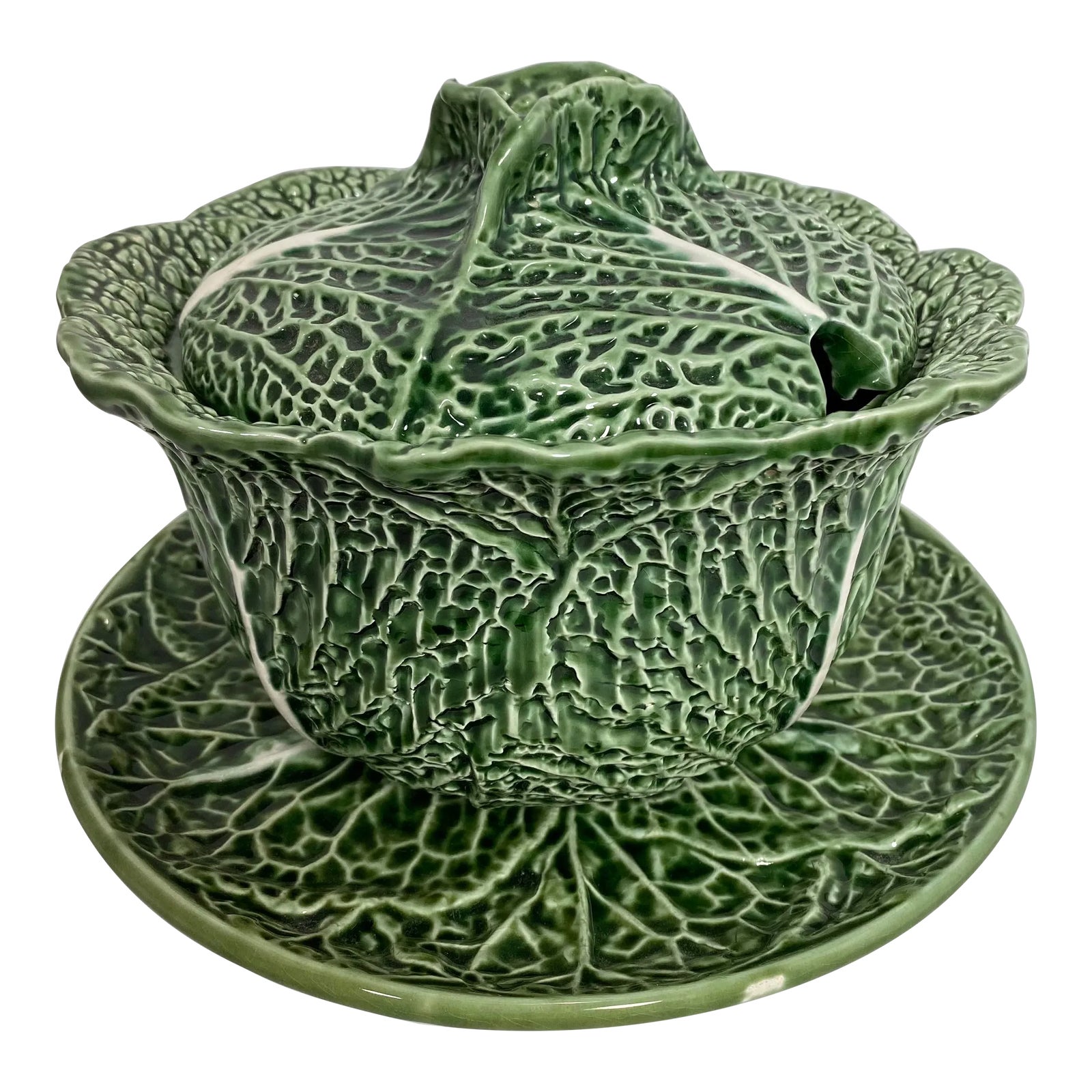 1970s Vintage Majolica Cabbage Lidded Soup Tureen With Under Plate ...
