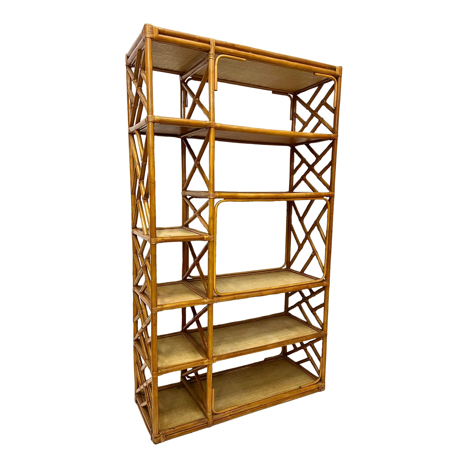 Vintage Coastal Chic Rattan Etagere | Chairish