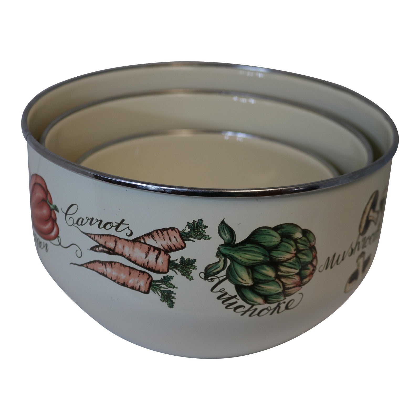 Late 20th Century Franciscan Enamel Vegetable Melody Mixing Bowls- Set ...