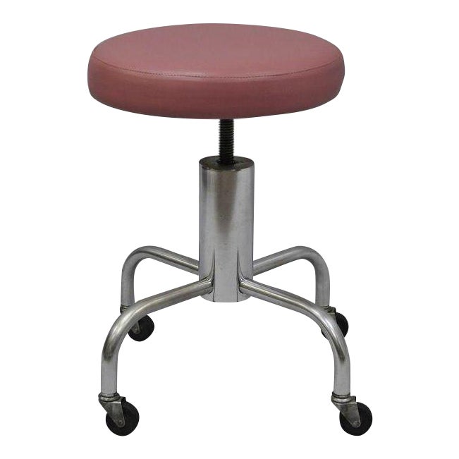 Vintage Chrome Pink Vinyl Adjustable Work Stool | Chairish