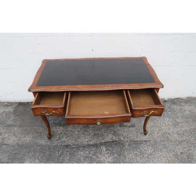 French Carved Leather Top Partner Writing Office Desk | Chairish