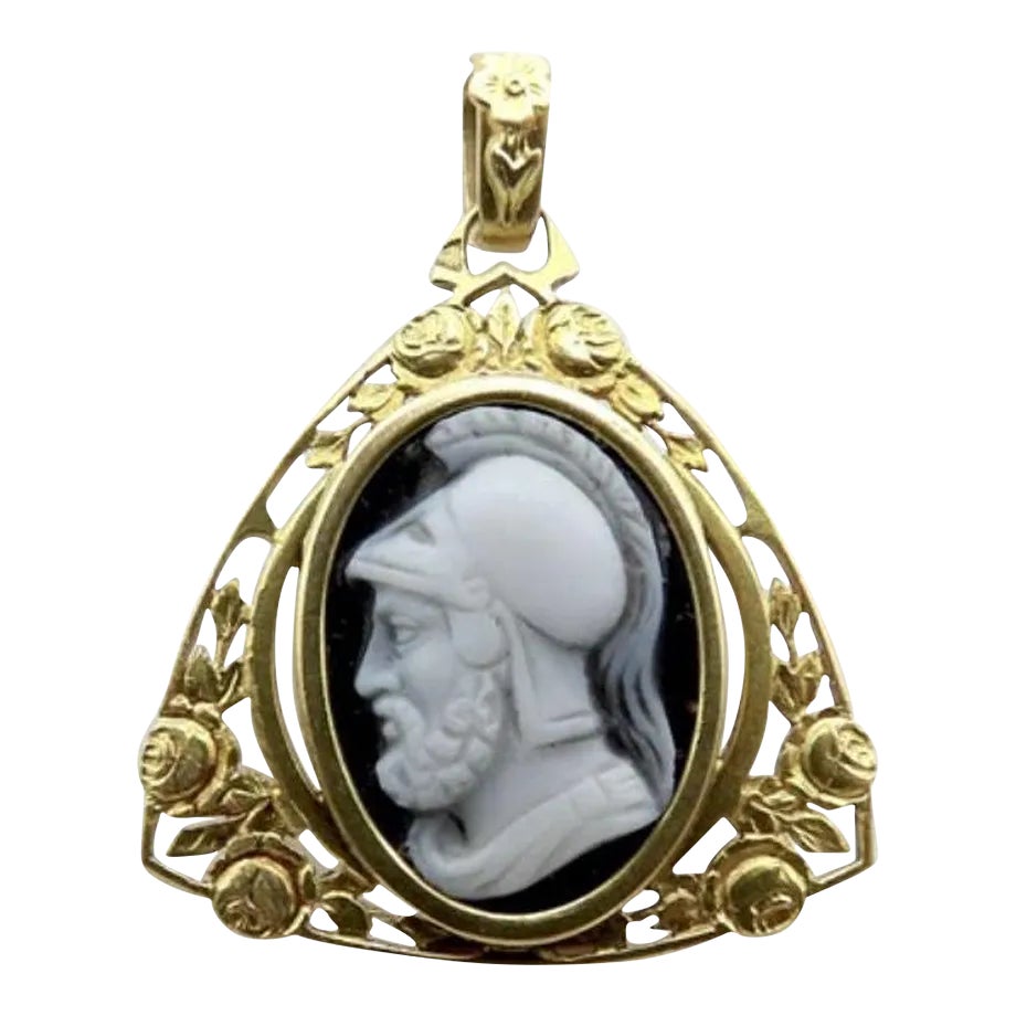 Victorian 18K Gold Hardstone Warrior Cameo Locket | Chairish