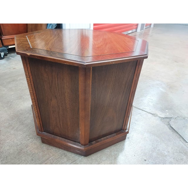 Vintage Late 20th Century Solid Wood Hexagon Storage End Table | Chairish