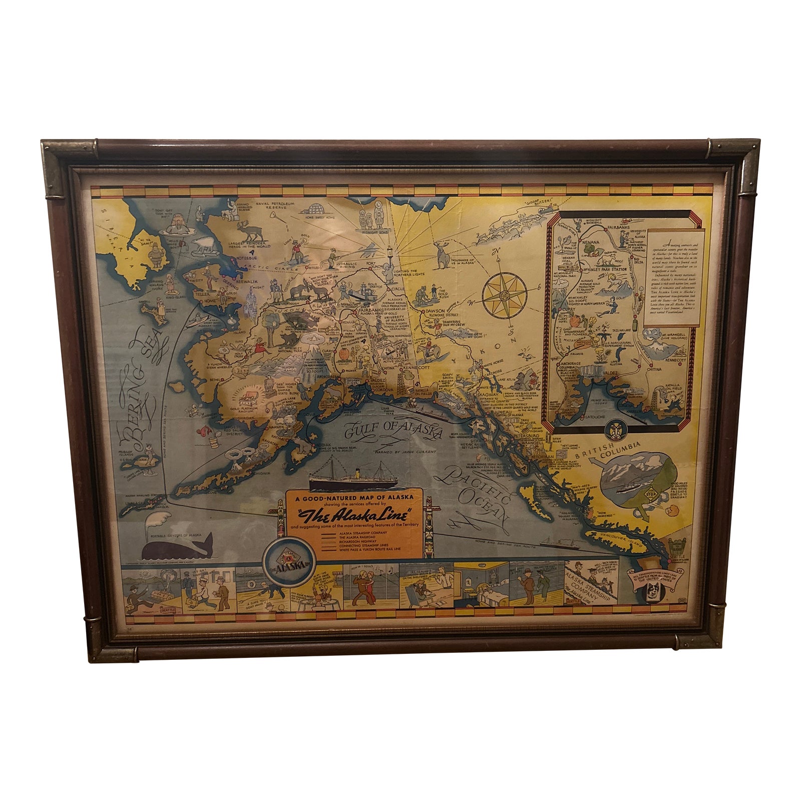 1940’s The Alaska Line Map of Alaska Framed | Chairish