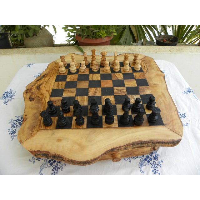 Handcarved Natural Olive Wood Chess Set Board Game With Rustic Finsh ...
