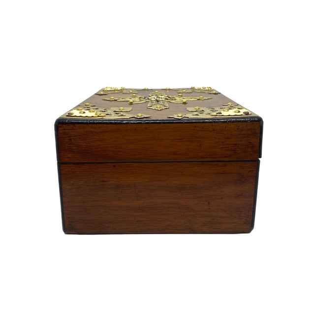Burl Walnut Brass Flat Top Box | Chairish