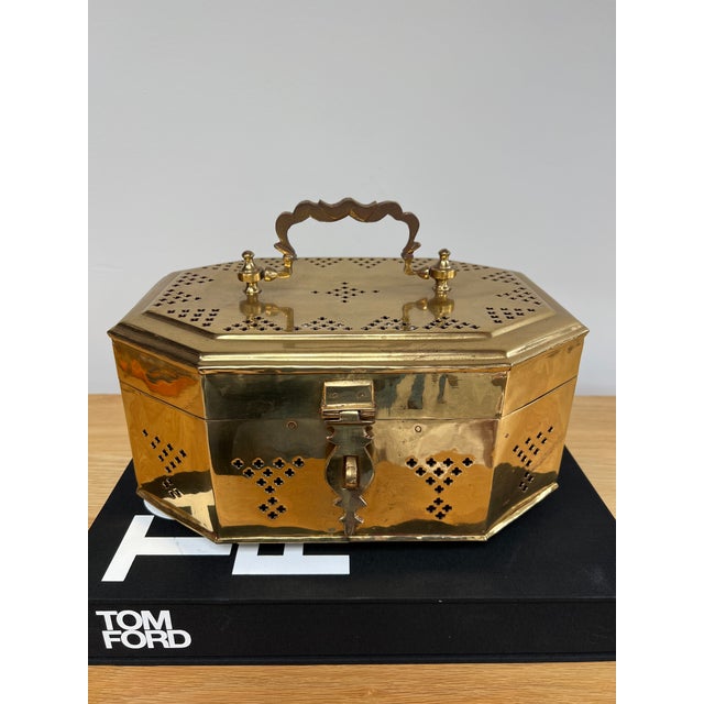Mid 20th Century Oversized Polished Brass Octagonal Cricket Box | Chairish