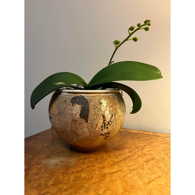 1970s Willam C. Alexander Pottery Bowl With Images of Children | Chairish