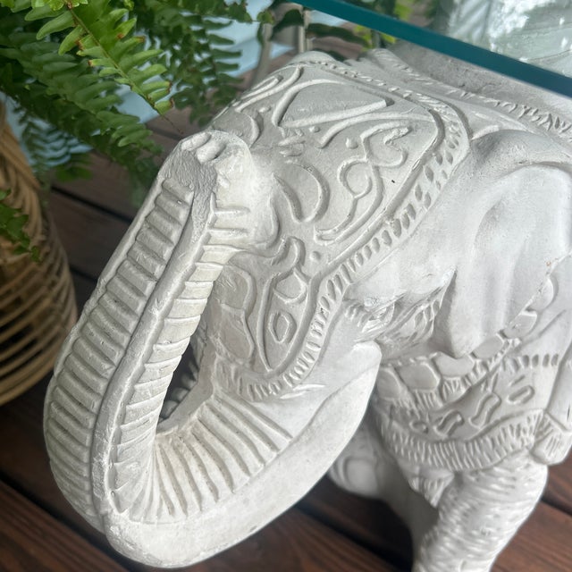 Vintage Mexican Cast Concrete Folk Art Elephant Table With Glass Top ...