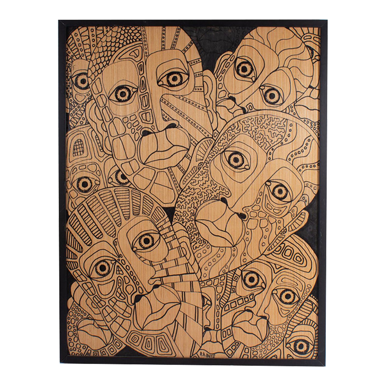 “7 Billion People, 14 Billion Faces” Abstract Paint Pen on Wood Drawing ...