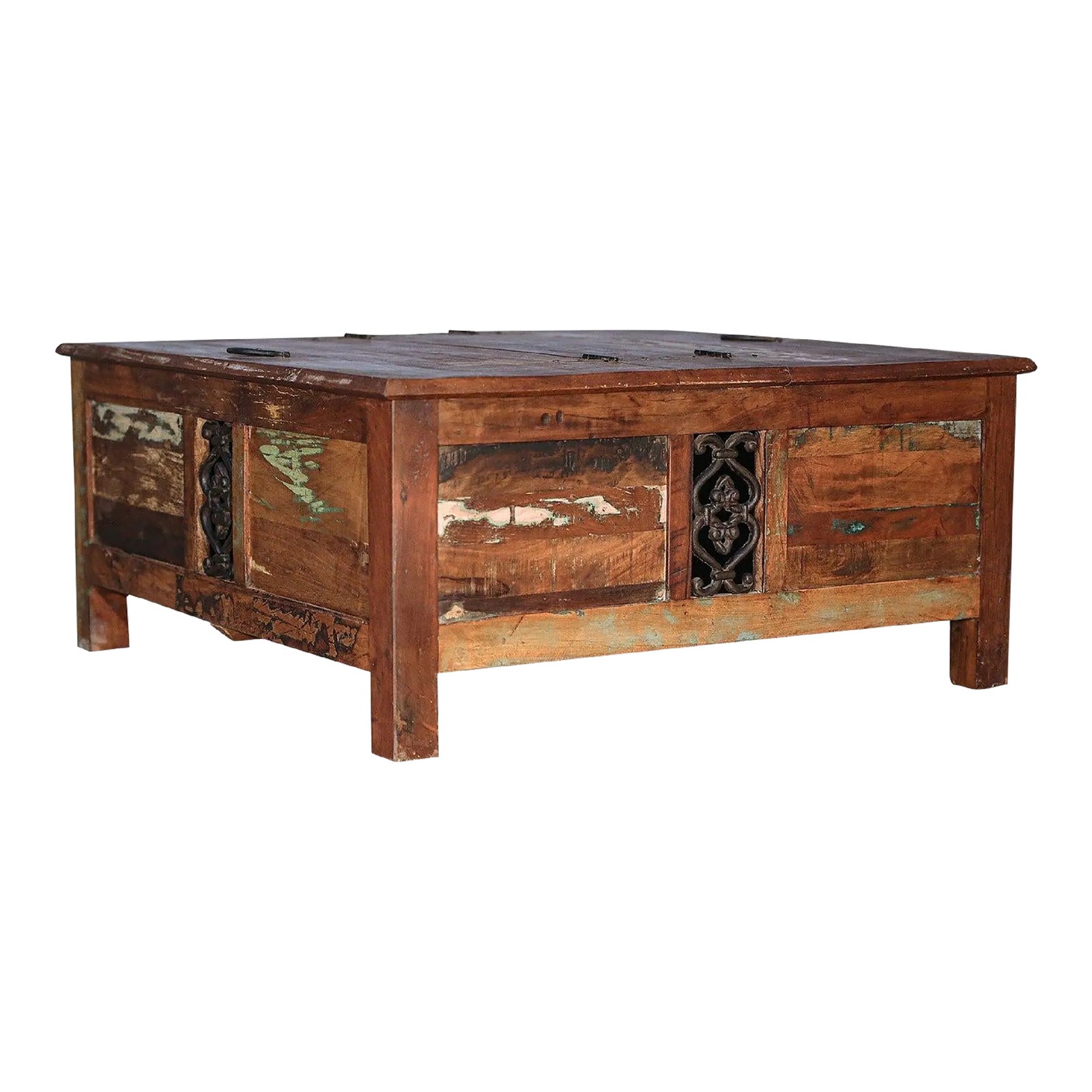 Farmhouse Style Reclaimed Wood Square Box Coffee Table | Chairish