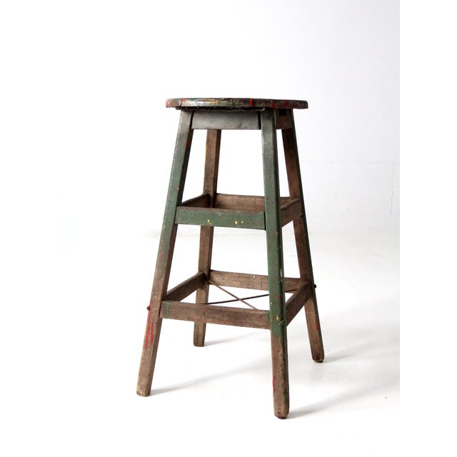Vintage Rustic Wooden Stool | Chairish