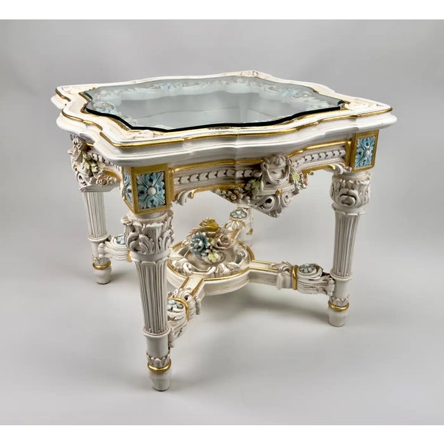Italian Neo Classical Baroque Style Glass Top Carved End or Side Table ...