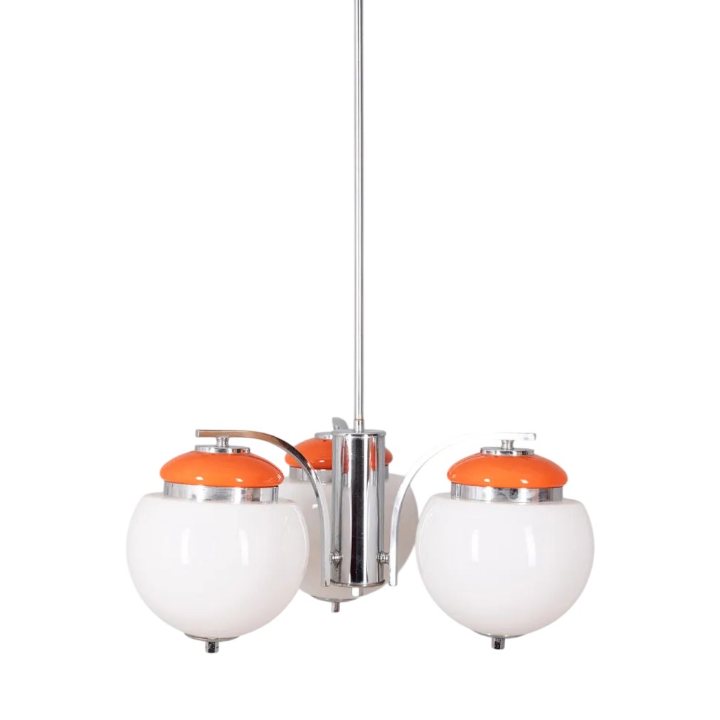 Vintage Italian Hanging Light in Orange Metal and Glass, 1970s | Chairish