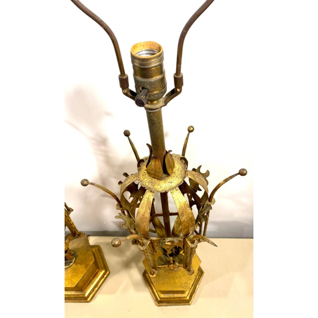 Pair of Mid-Century Medieval Gothic Gold-Tone Metal Table Lamps by ...