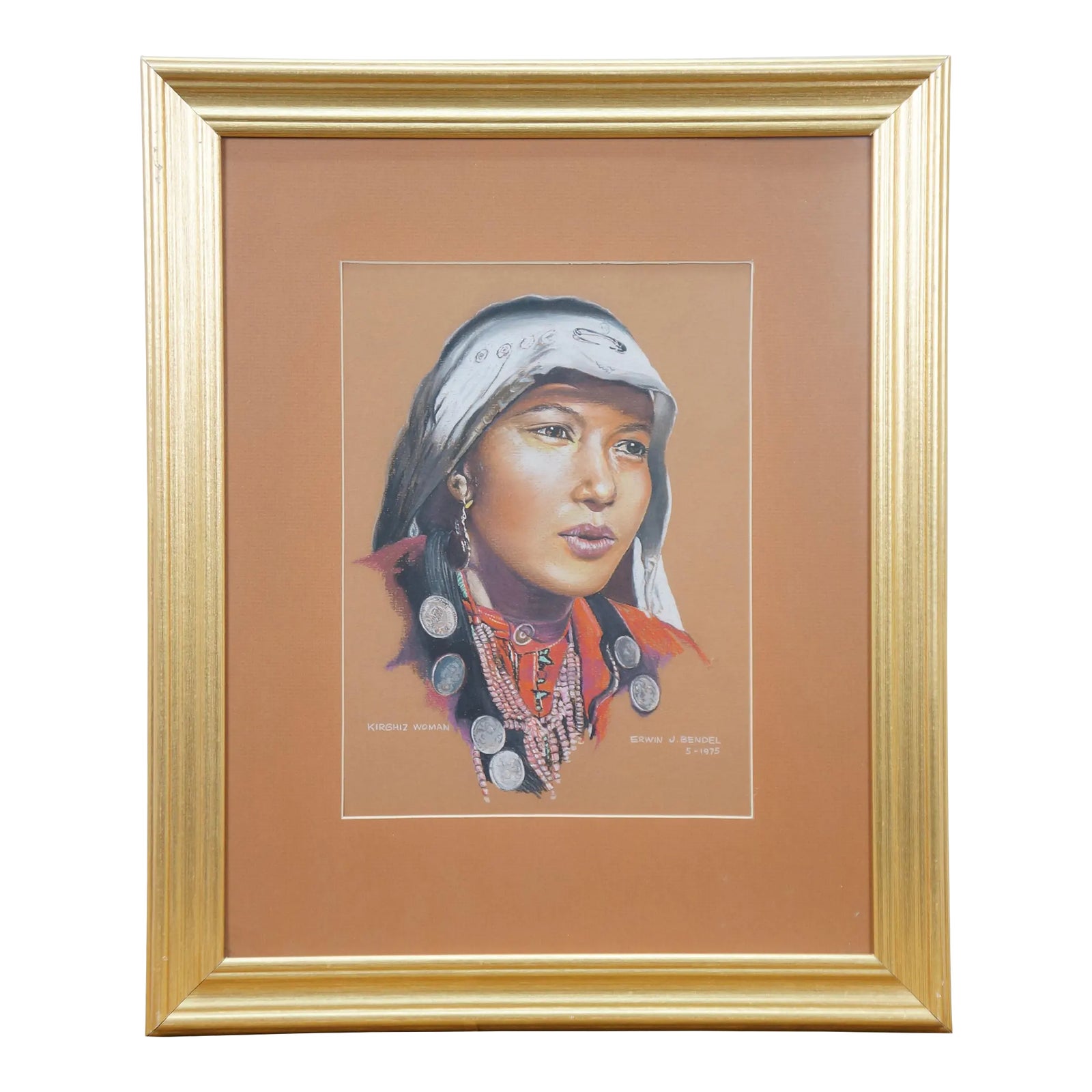 1975 Erwin J Bendel Native Turkish Kirghiz Woman Pastel Portrait ...