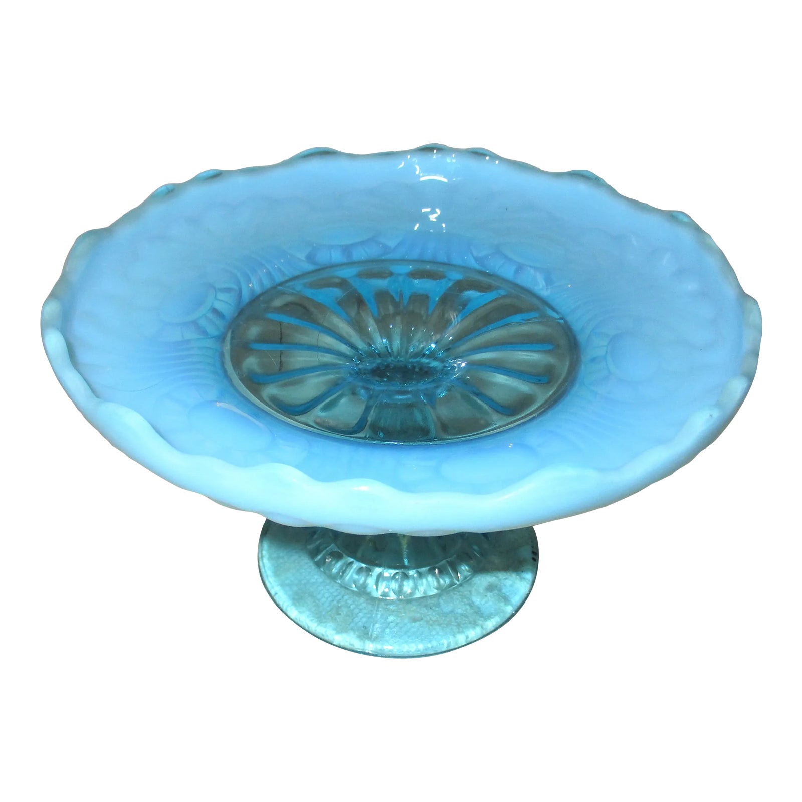 Vintage Jefferson Blue Opalescent Glass Tokyo Pattern Compote Footed ...