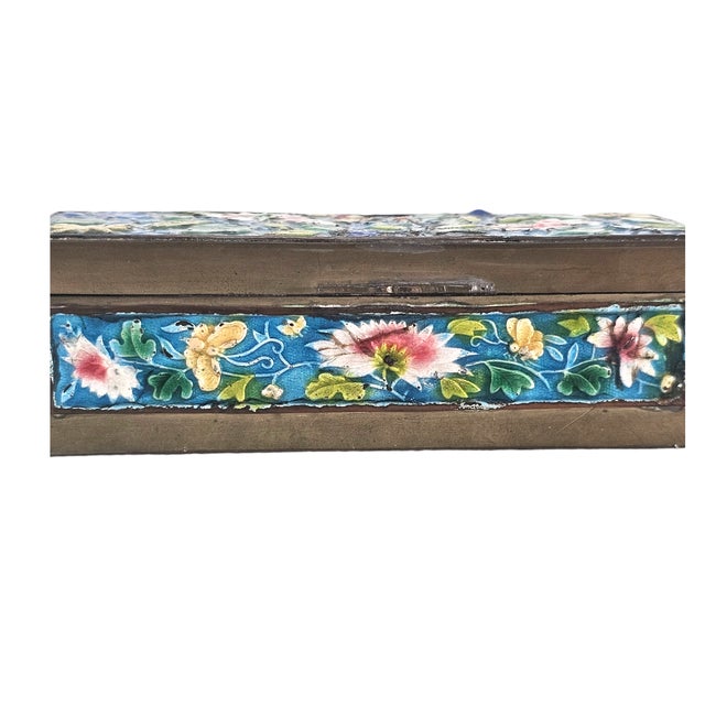 Chinese Brass Enamel Hinged Stamp Box Trinket Box | Chairish