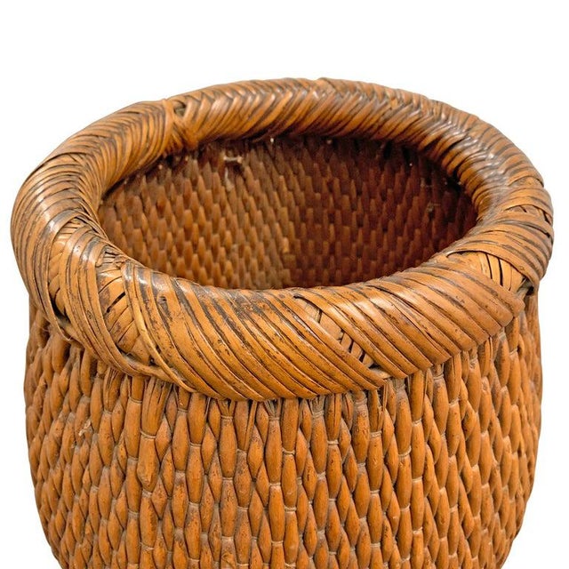 Mid-20th Century Chinese Woven Reed Basket | Chairish