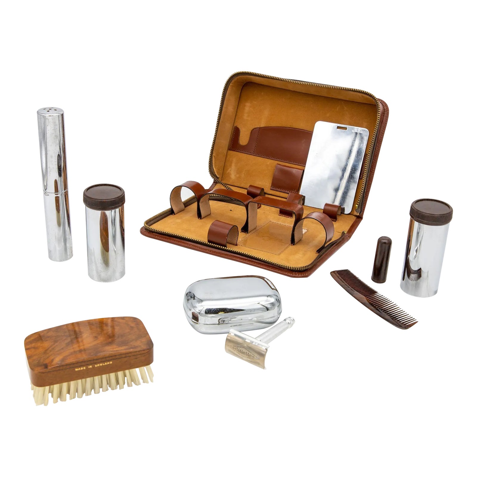Vintage Men's Grooming Kit With Leather Case | Chairish