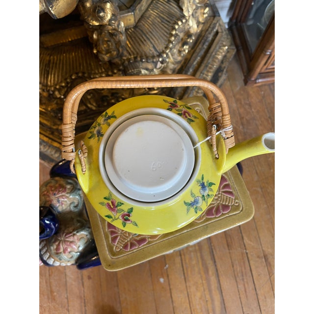 Mid 20th Century Yellow Hand Painted Canton Ware Tea Pot | Chairish