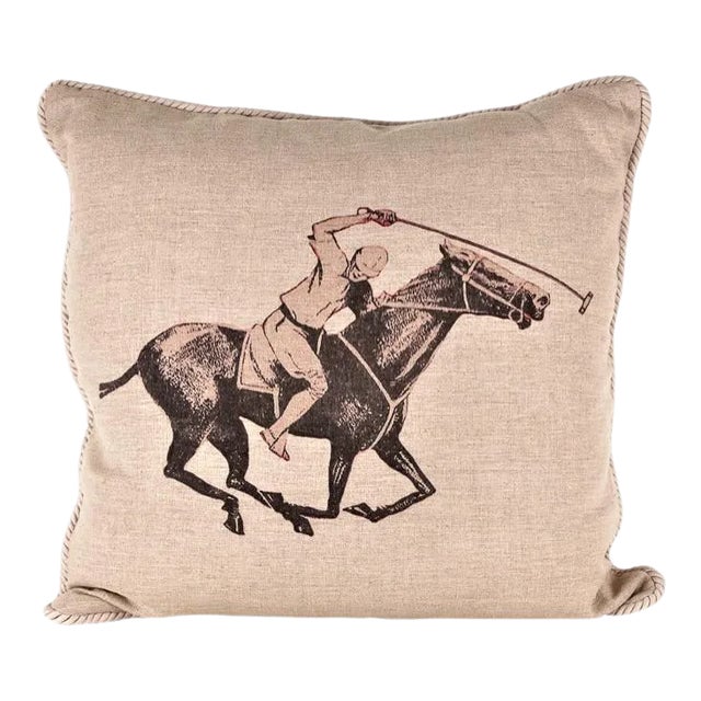 Polo Player Linen Equestrian Pillow | Chairish