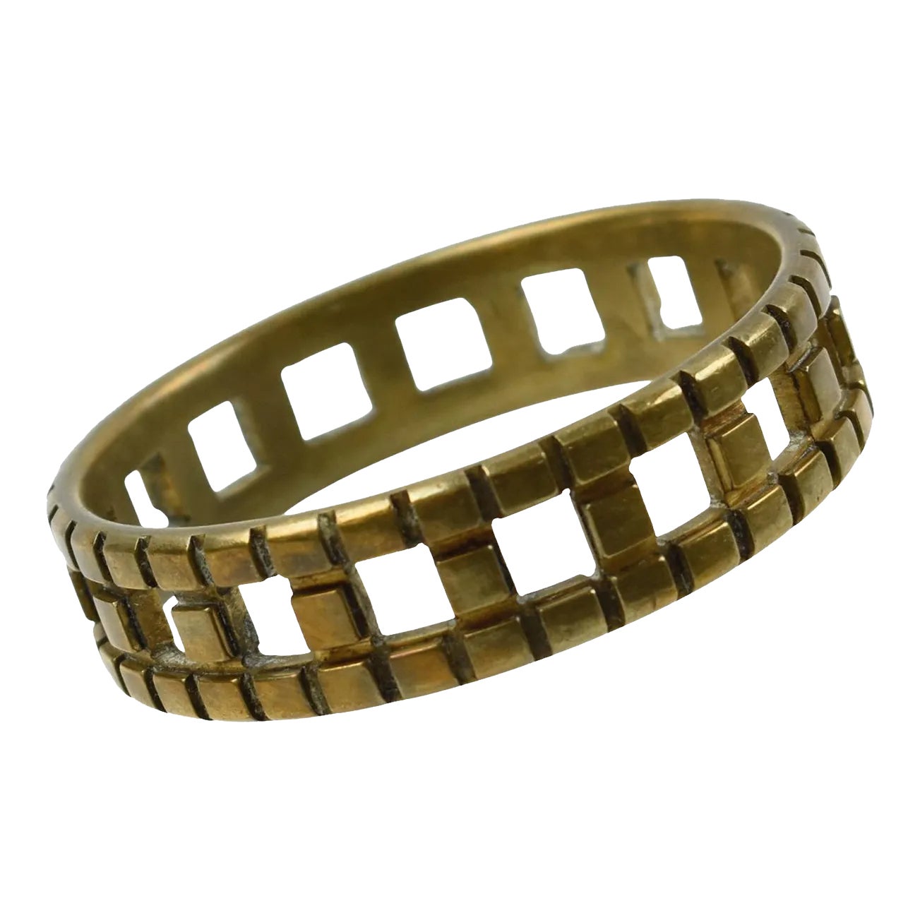 Modernist Carved Bronze Bangle Bracelet | Chairish