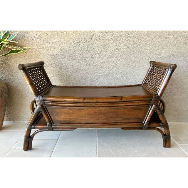 Circa 1970 Chinoiserie-Style Bamboo Window Bench With Center Drawer ...